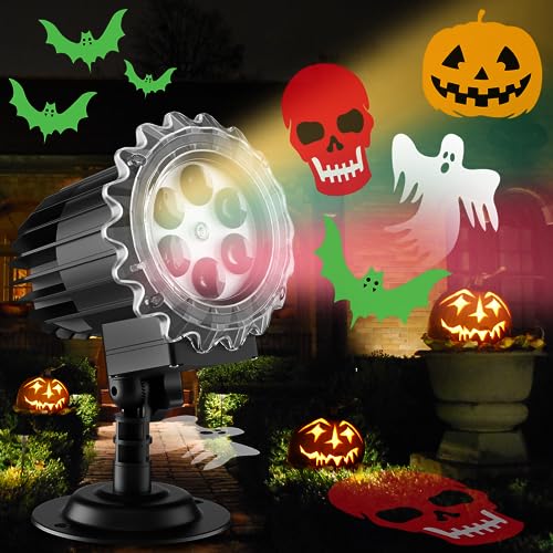 Beforalla Brighter Halloween Decorations Projector Lights Outdoor 2023 Upgrade, Halloween Skeleton Ghost Bats Pumpkin Decor Light for Outside The House/Window/Garden (YU01)