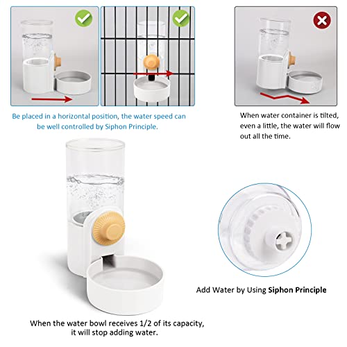 DricRoda Pet Feeder Waterer Hanging Dog Cat Food Water Dispenser, Automatic Gravity Feeder Waterer Set for Cage Pets, Travel Food Water Bowl Rabbit Feeder for Ferret Small and Medium Animals, White