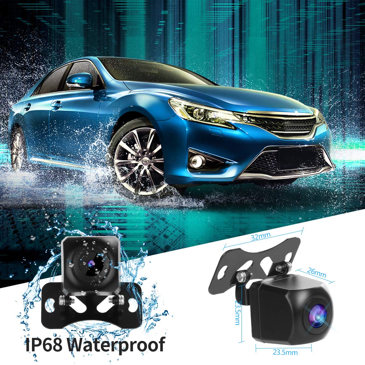 Back up Camera for Car,Rear View / Front Facing Camera, HD 1080P Reverse Small Camera with 170 Degree Angle,Starlight Night Vision, IP68 Waterproof Vehicle Backup Cameras.