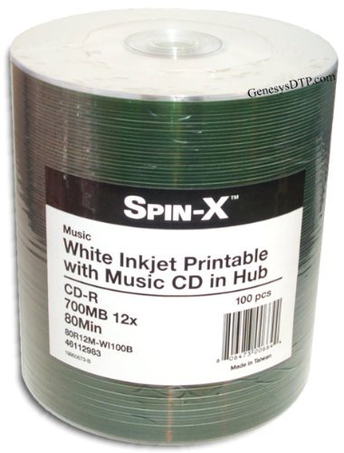 Prodisc Spin-X 0134.9600White Inkjet Printable Digital-Audio 80-Minute CD-R's by 100-Pak