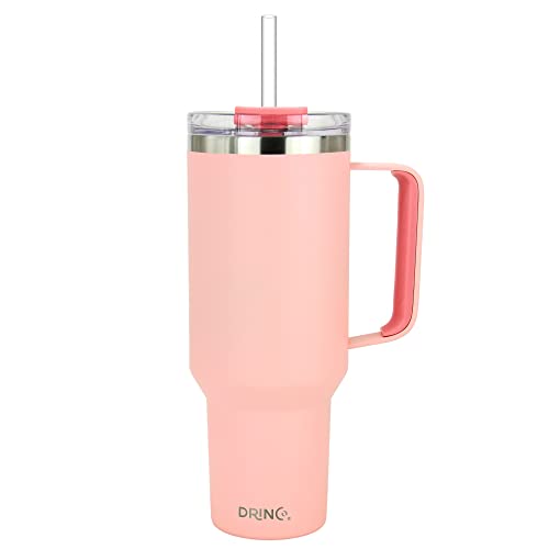 Drinco 40oz 30 oz Tumbler with Handle, Straw Lid, Insulated Stainless Steel Travel Mug Water Bottle Ice Coffee Cup For Cold and Hot, BigSur (40oz, Peach)