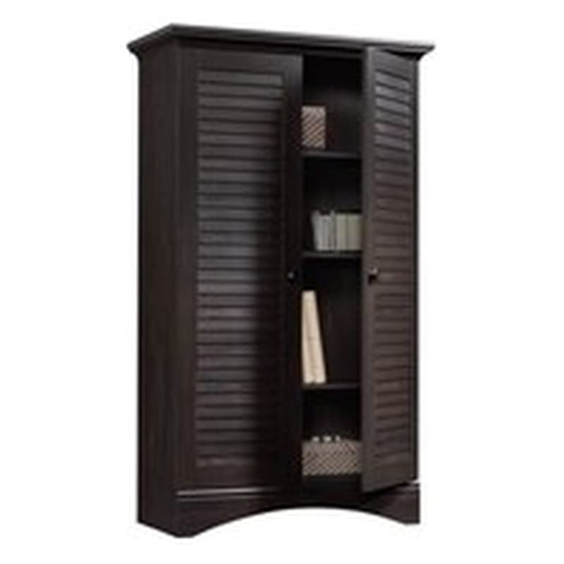 Pemberly Row Contemporary Storage Cabinet with Doors and 4 Adjustable Shelves in Antique Brown