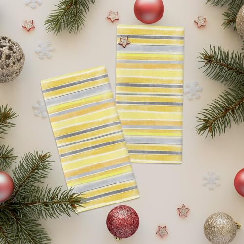Beisseid Kitchen Dish Towels Ombre Yellow Grey Stripe Dish Cloth Fingertip Hand Towels Geometric Design Super Absorbent Soft Cotton Tea Towel 4 PCS