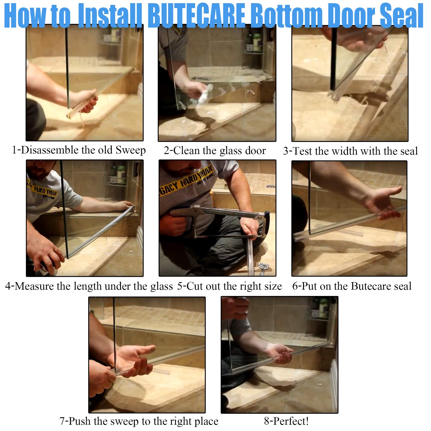 Butecare Premium Frameless Shower Door Bottom Seal Strip - Glass Door Side Seal Sweep (3/8β x 39β, Clear Vinyl)