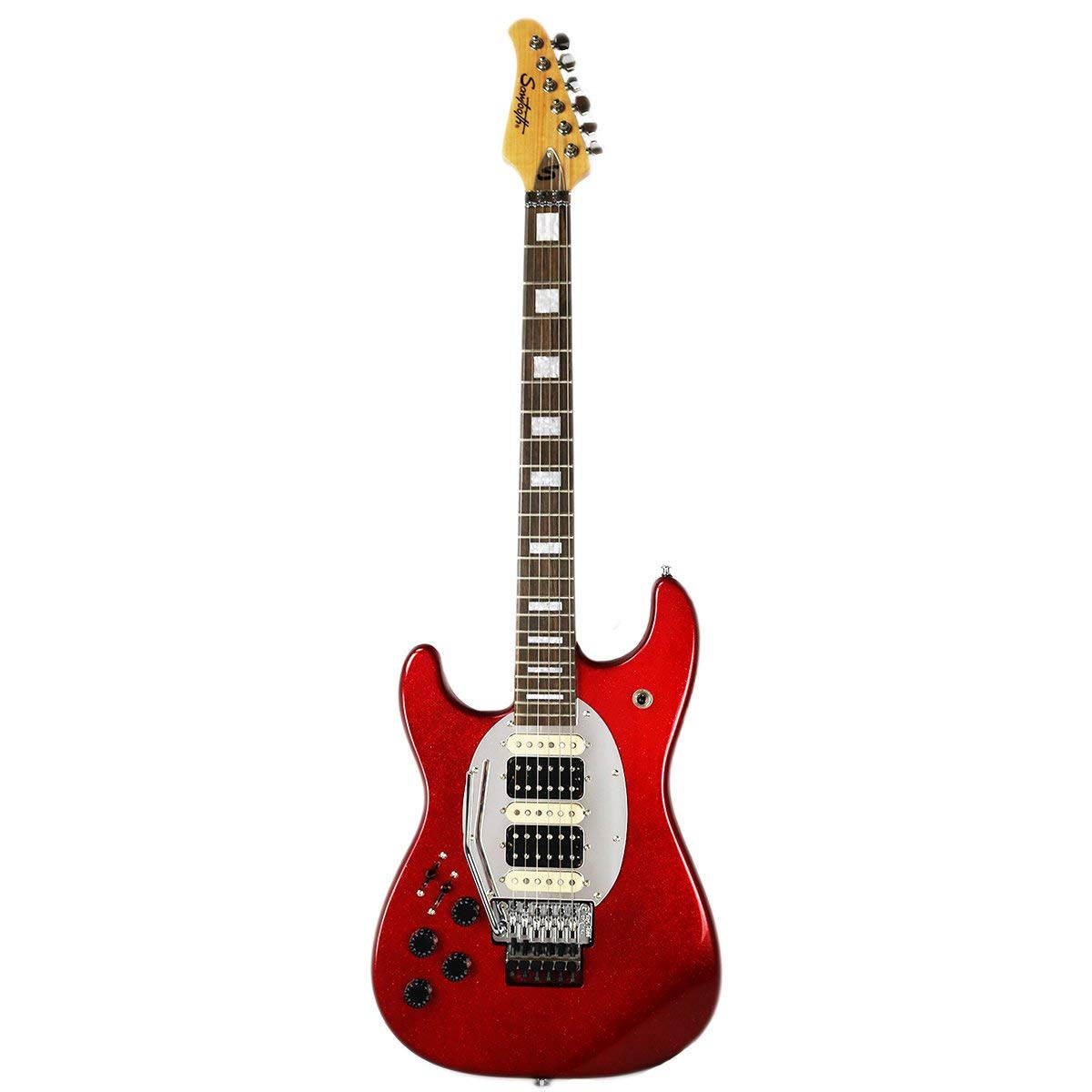 Sawtooth 6 String ES Hybrid Electric Guitar Designed by Michael Angelo Batio w Gig Bag and Accessories, Left-Handed Blood Red Sparkle (ST LH FL-BRS-KIT)