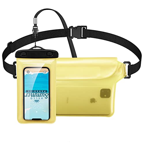 MILPROX Waterproof Phone Holder Pouch, [2 Pack] Universal Float Dry Bag，IPX8 Underwater Fanny Pack Phone Case with Neck Arm Waist Strap for All iPhone Galaxy Pixel Phone Up to 7.0" -Yellow