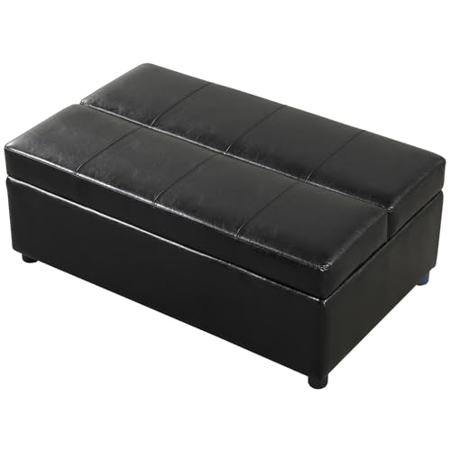 CuisinSmart Folding Ottoman Bed,Pull Out Sofa Bed with Mattress,2 in 1 Convertible Guest Sofa Be,F Old Out Sleeper Sofa Bed for Living Room Small Apartment Bedroom Off Black PU