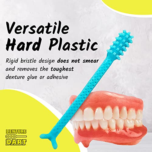 Denture Dart V3 Hard Plastic Denture Brush - Denture Gel Adhesive Remover - Remove Denture Gel Adhesive & Glue from Mouth & Gums, Oral Hygiene Product, Scraper w/Textured Grip and Rigid Bristles