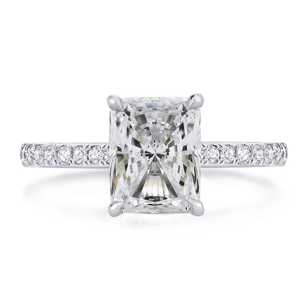 Bo.Dream Radiant Cut 2 Carat Cubic Zirconia Engagement Rings for Women Platinum Plated Sterling Silver Size 7