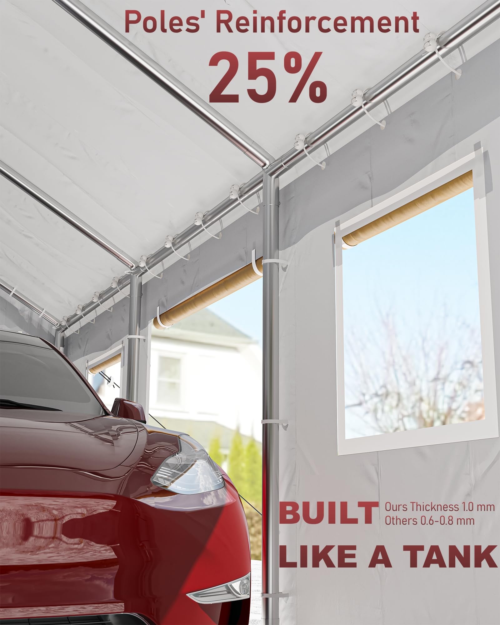 DEXSO Carport 10'x20' Heavy Duty Portable Garage, 1.0 mm Steel Poles & 180 g PE Waterproof Canopy, with Front & Rear Doors, 2 Side Doors, and 4 Windows, for Pickup Truck, and Boat, Khaki
