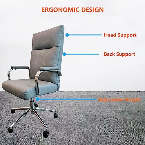 Office Chair Ergonomic Desk Chair,Swivel Computer Desk Chair with Adjustable Height and Wheels,High Back Leather Executive Chair with Lumbar Support,Grey