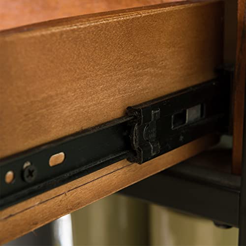 Leick Home 11262 Ironcraft Mantel Height Rustic Bookcase with Drawer Storage, 12" D x 30" W x 50" H, Mission oak/matte black