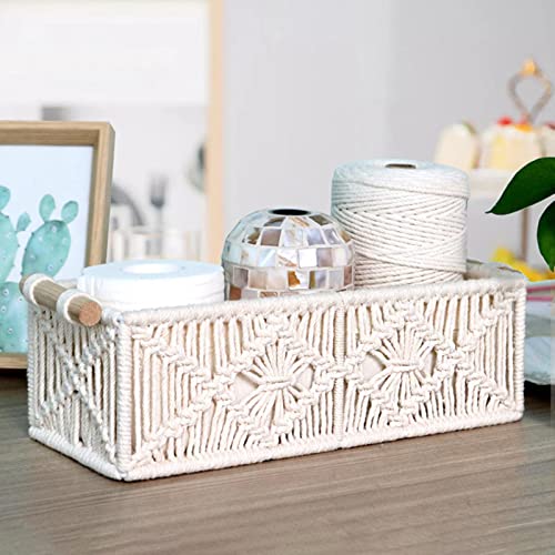DEPILA Rope Woven Storage Basket, Boho Decor for Home Tabletop Desktop Decoration, L Newsstand