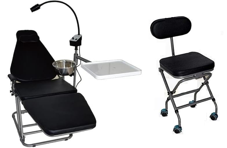 Castanai USA Dynamic PU Leather Height Adjustable Portable Black Chair with Doctor's Chair with LED Exam Light with Tray with Nylon Bag