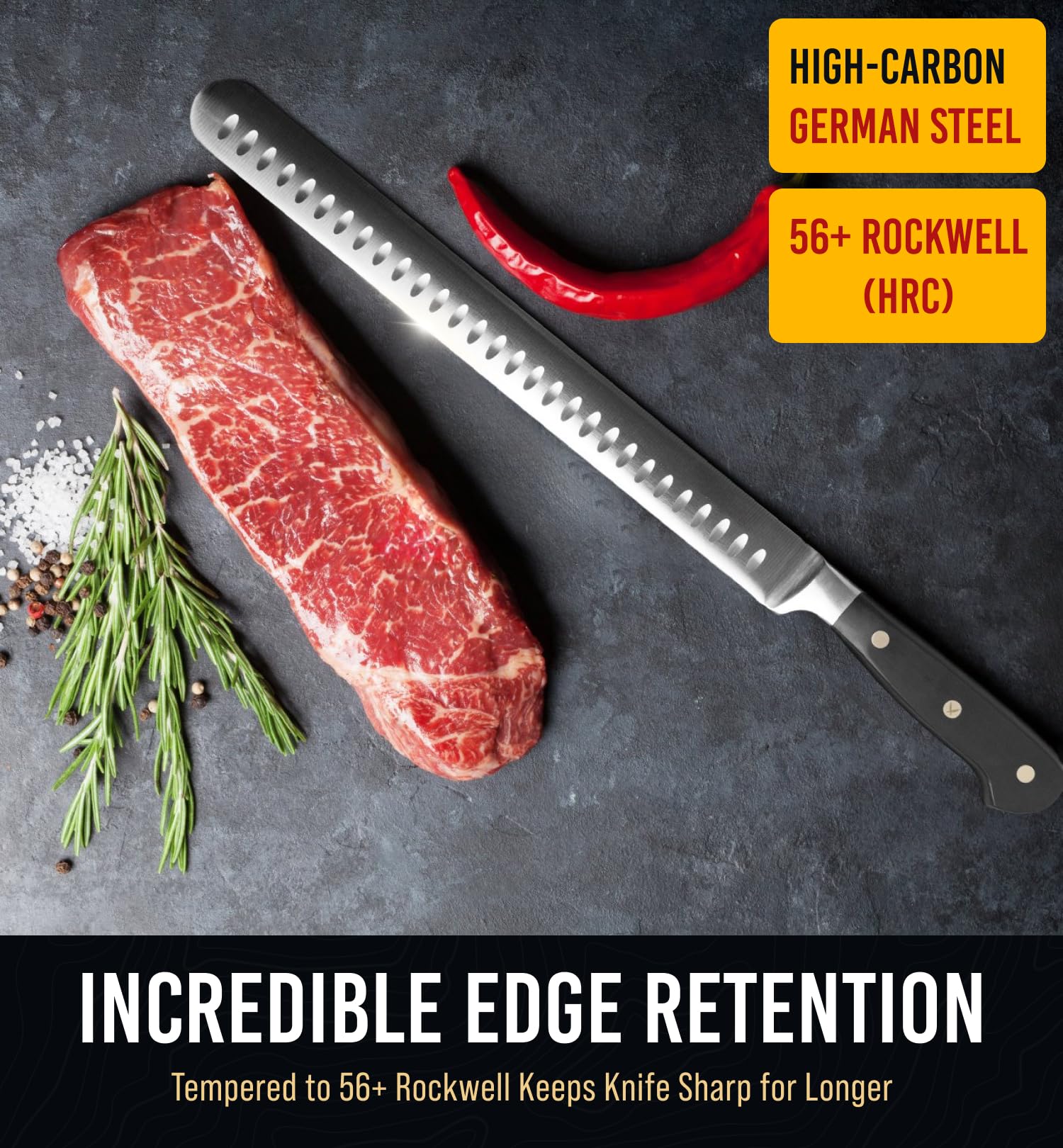 Bright Hobby Meat Carving Knife - Razor Sharp 12 in Large Slicer for Meat, Slicing Cutting, Brisket, Beef, BBQ, Ham etc. The Best Brisket Knife, White, (SK-001)