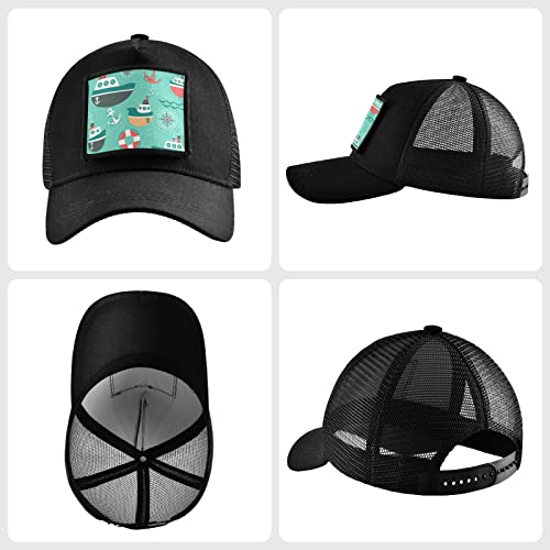 Boat Anchor Trucker Hat Black Hats for Men Woman Baseball Cap Fitted Snapback Hats Adjustable Strap Funny Hat