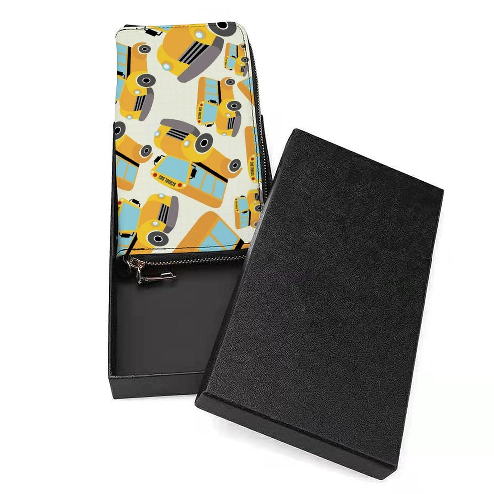 School Bus Women’s PU Leather Wallet with Card Holders Money Organizer Zipper Purse Wristlet Handbag