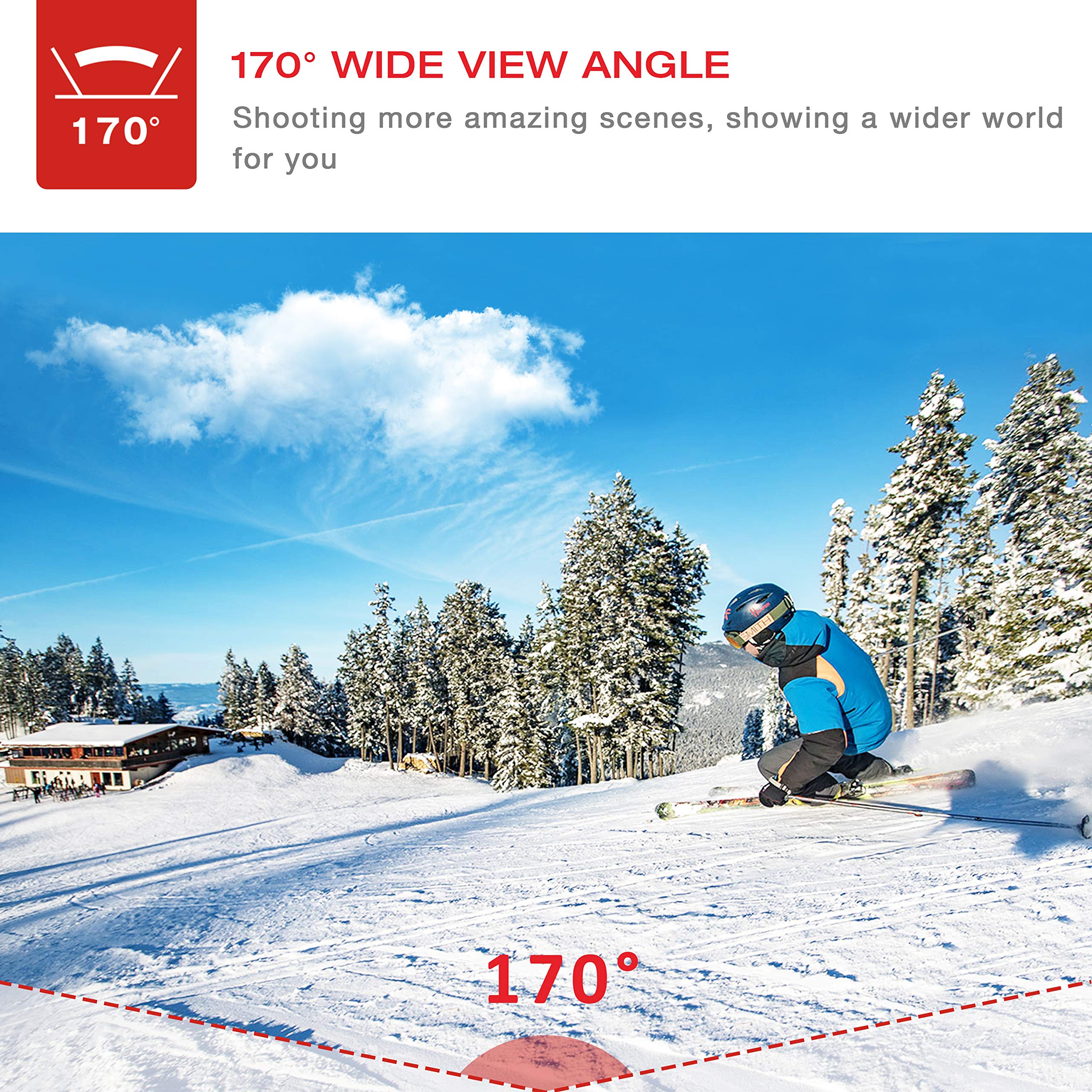 CAMWORLD Action Camera 4K WiFi Waterproof Underwater Camera 170° Wide Angle Ultra HD Sports Cam with 2 Batteries and Accessories