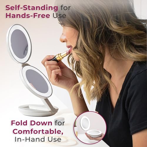 Zadro 4.5" Round LED Compact Mirror 10X/1X Travel Mirror with Lights and Magnification 3 AAA batteries LED Makeup Mirror