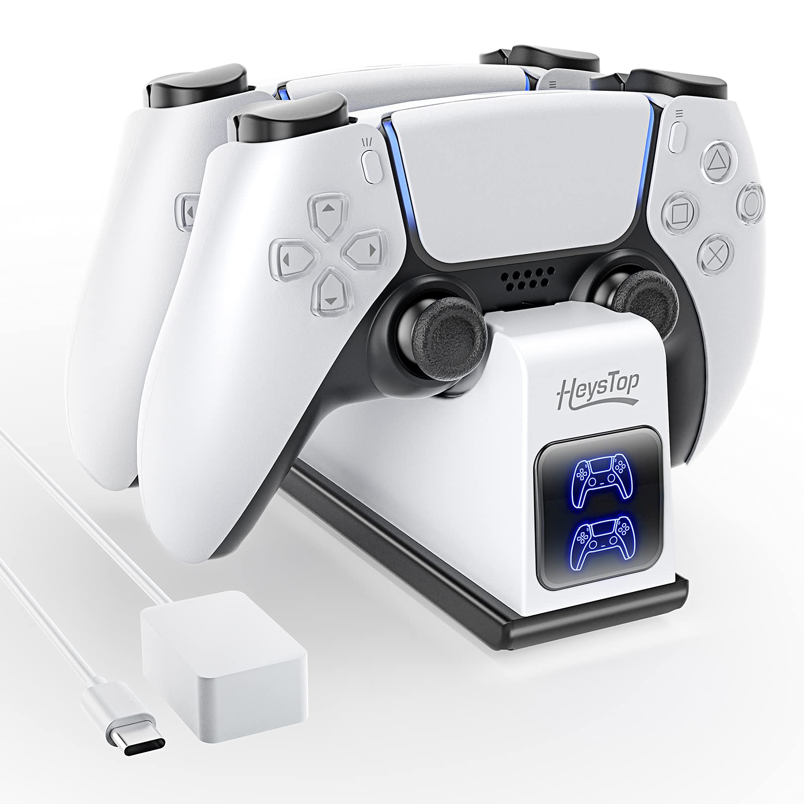 PS5 Controller Charging Station with Fast Charging AC Adapter, HEYSTOP Safety PS5 Controller Charger, Dualsense Charging Station for Playstation 5 with Intelligent Chip Protection