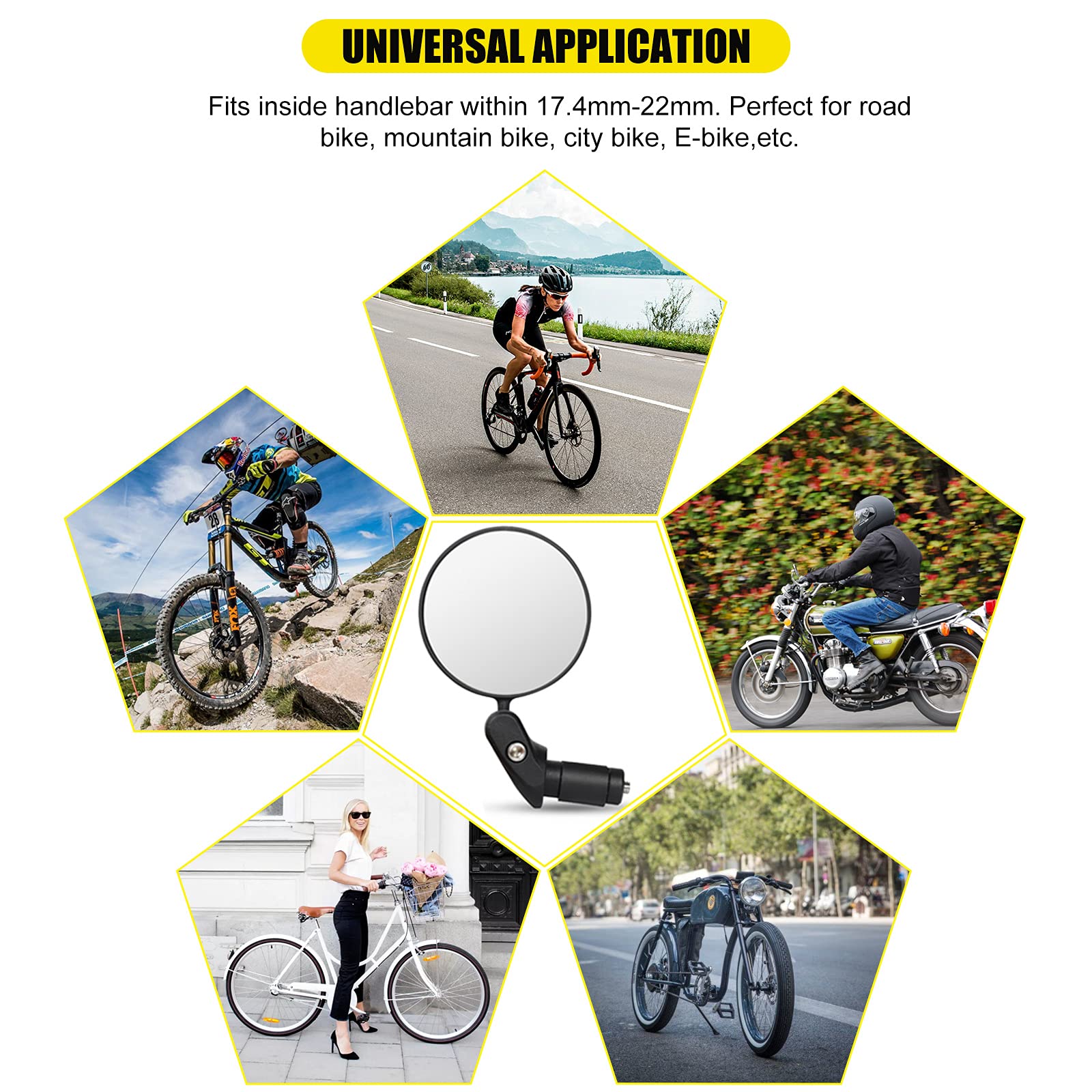 Bike Mirrors for Handlebars 2PCS,Bike Bar End Mirror,360° Rotation Adjustable Wide HD Mirror for Bike,Scratch Resistant, Safe Rearview Mirrors