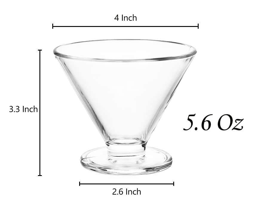 Cezoyx 6 Pack Glass Dessert Bowls, 5.6 Oz Clear Footed Dessert Cups Glass Ice Cream Bowl for Sundae, Ice Cream, Pudding, Salad, Snack, Fruit and Dessert