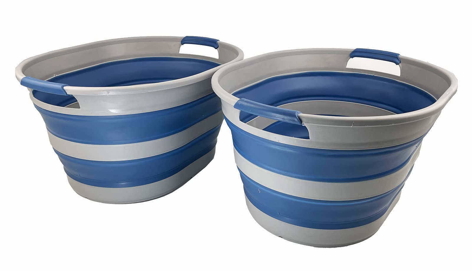 SAMMART 23L (6 Gallons) Collapsible Plastic Laundry Basket - Oval Tub - Foldable Storage Container/Organizer -Portable Washing Tub -Space Saving Laundry Hamper (Grey/Mist Blue (Set of 2))