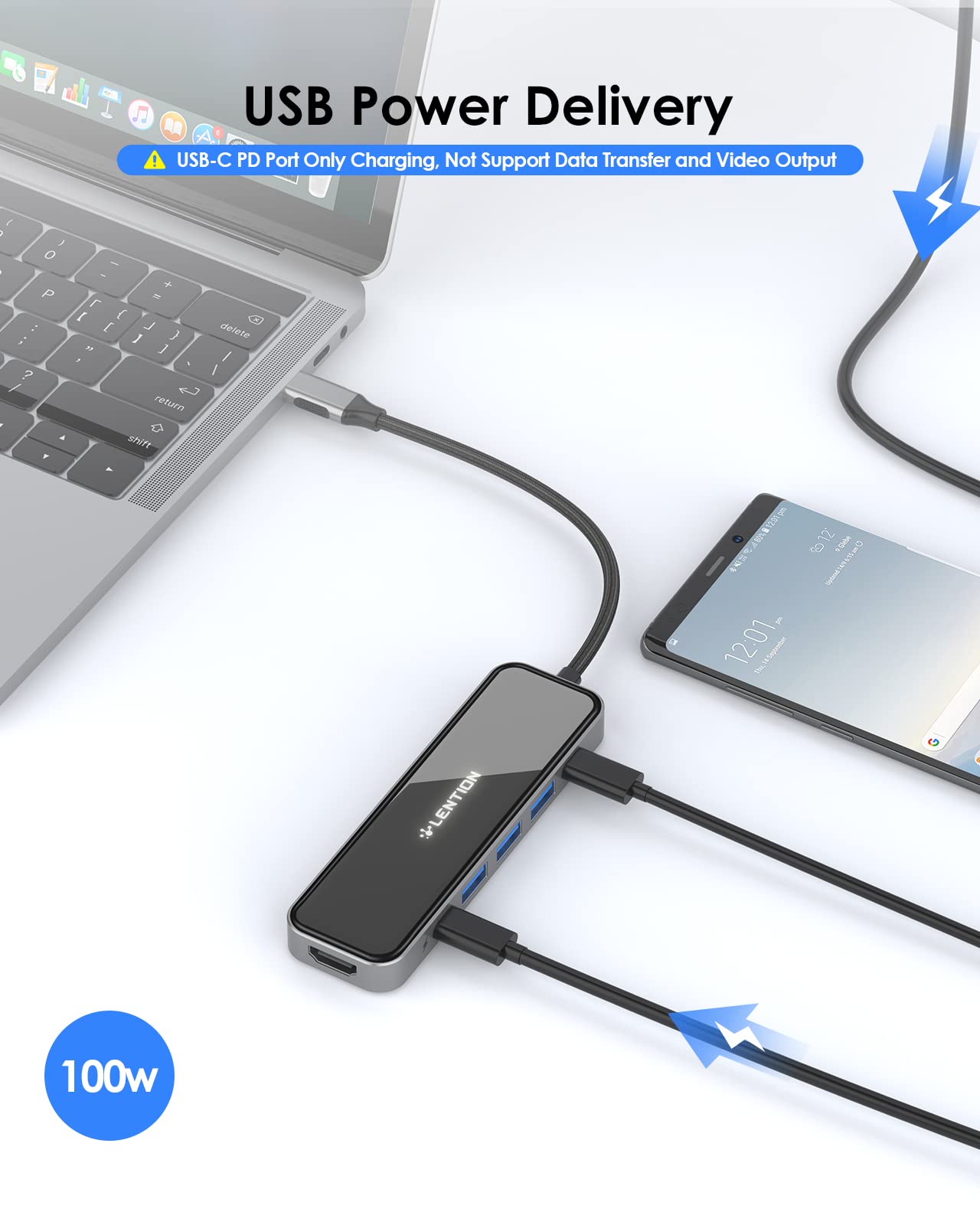 LENTION USB C Hub with 100W Power Delivery, 4K HDMI, USB 3.0 & Type C Data Compatible with 2021-2016 MacBook Pro 13/15/16, New Mac Air/Surface, Chromebook, More, Stable Driver Adapter (CB-CE35, Black)