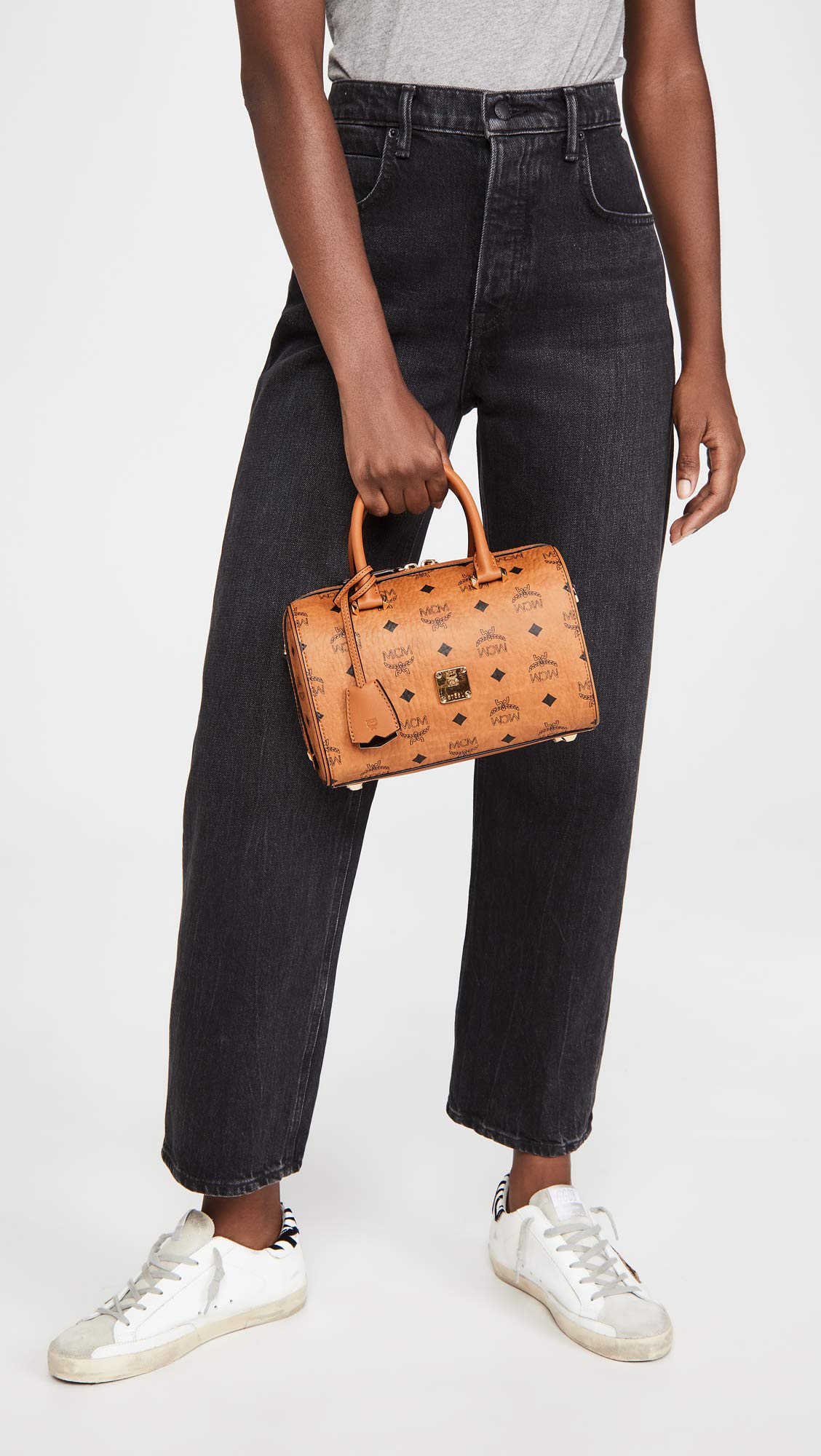 MCM Women's Essential Visetos Original Boston 23 Bag, Cognac, Brown, Tan, Print, One Size