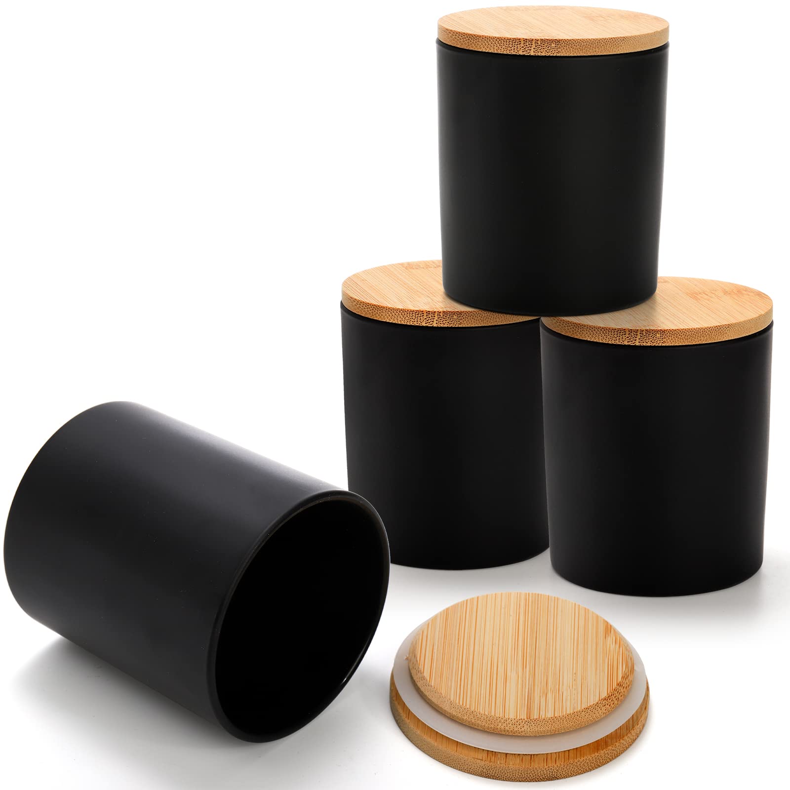 Bekith 12 Pack 10 oz Thick Glass Candle Jars with Airtight Bamboo Lids, Empty Glass Containers Candle Vessels for Making Candles DIY Craft, Dishwasher Safe, Matte Black