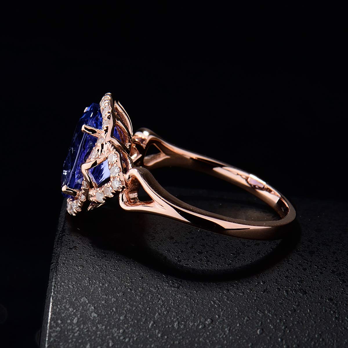 Beyond jewelry AAAA Natural Tanzanite Diamonds Engagement Wedding Ring in 14K Rose Gold for Women
