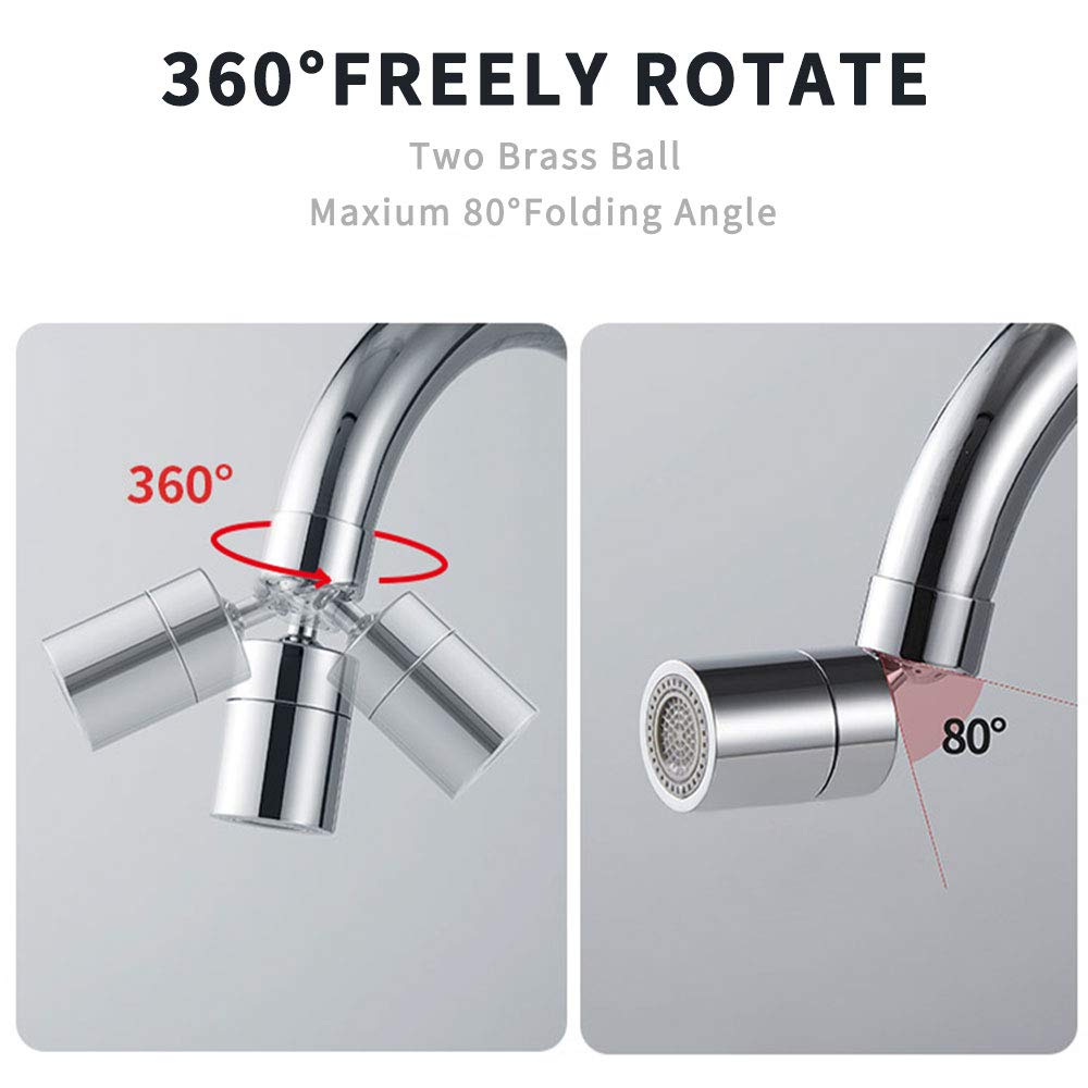 Beymill 2Pcs Faucet Sprayer Attachment Two Brass Ball Kitchen Faucet Head 360 Degrees Rotate Faucet Adapter Aerator (Polished Chrome)