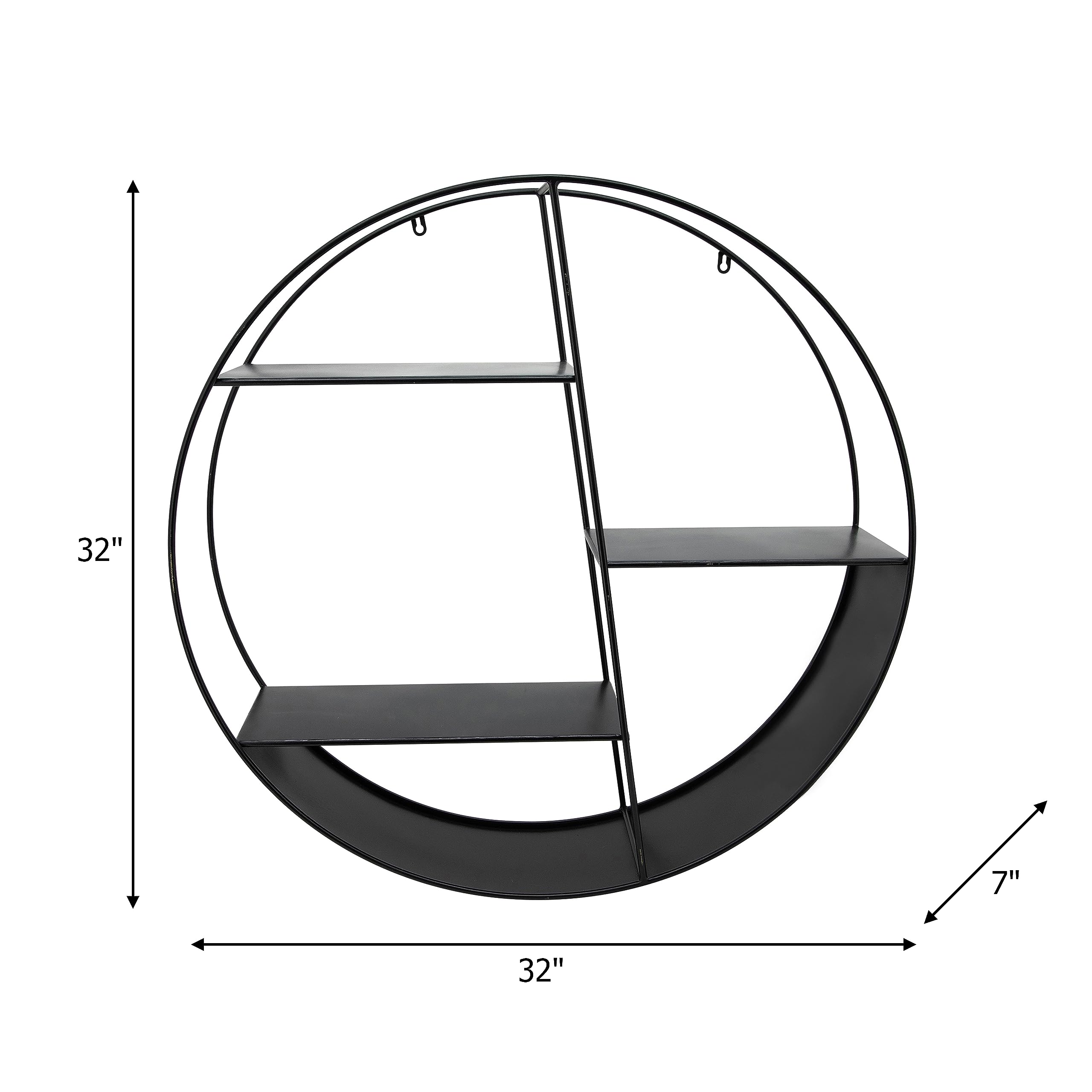 Sagebrook Home 32" Round Black Shelf - 4 Layered Contemporary Floating Metal Wall Shelf for Creative Home, Office, Bathroom, Bedroom, Living Room Decor