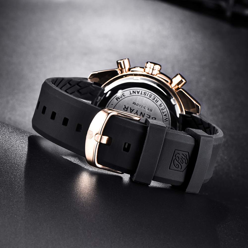 BENYAR - Stylish Wrist Watch for Men Silicone Strap Watches Quartz Movement, Waterproof and Scratch Resistant, Analog Chronograph Business Watch Mens Gift