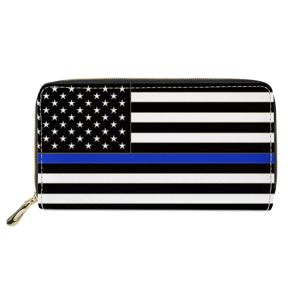LEO Challenge Coins REF-001 Thin Blue Line flag zippered wallet for Police Officer or gift for Wife, Husband, family
