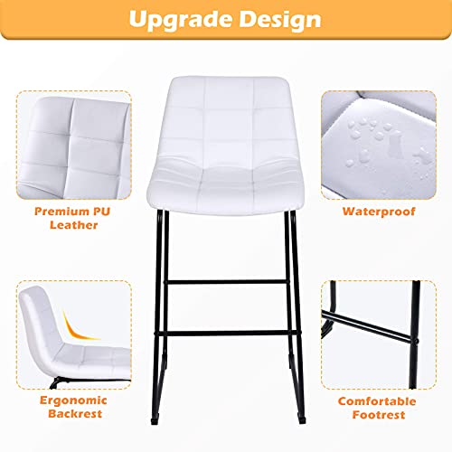 Scurrty Barstool Chairs Height Stools Pub Bistro Bar Counter Height Stools Pub Height Bar Stools With Back, PU Leather Bar Stools Set Of 2 Modern Kitchen High Dining Chairs With Metal Legs Upholstered