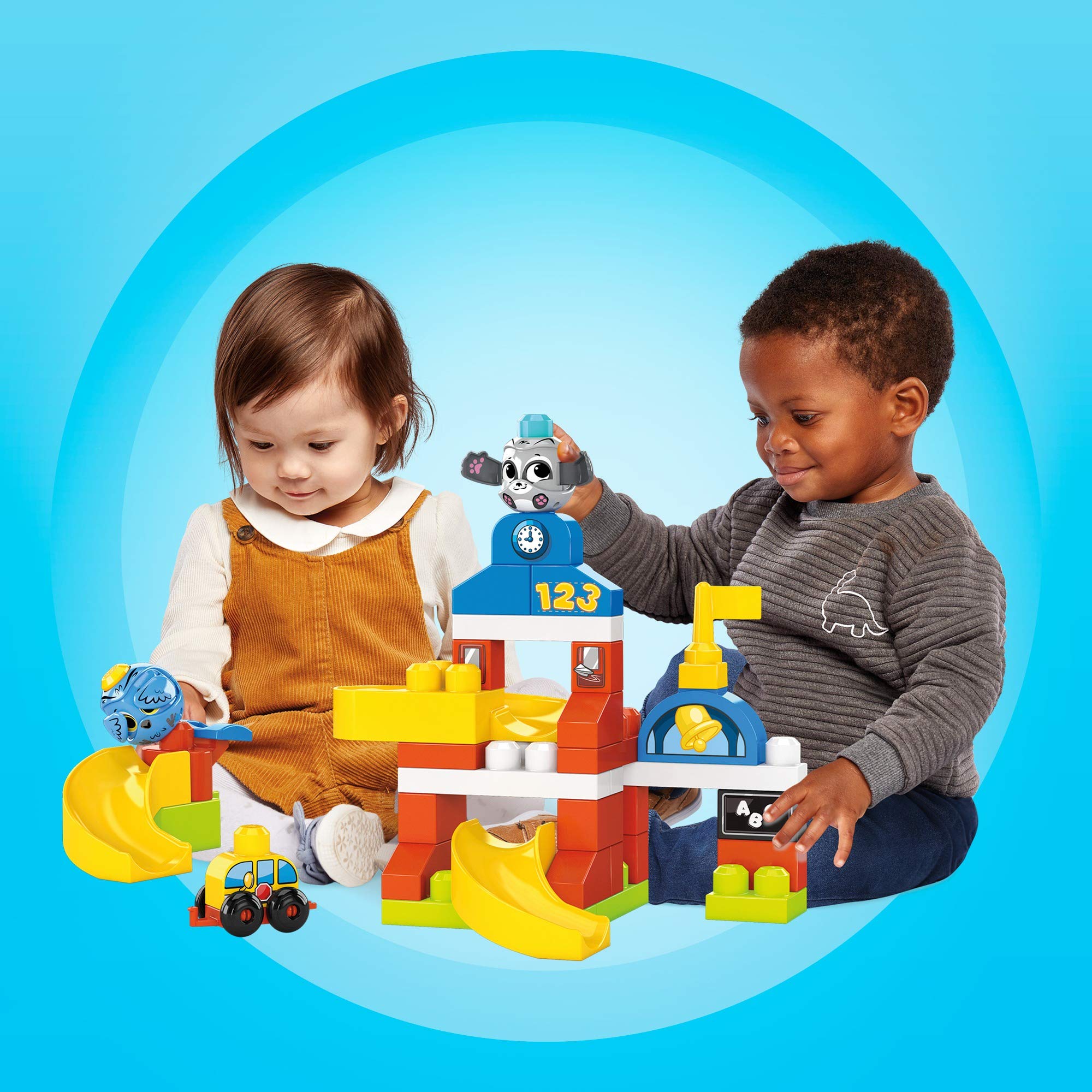 Mega Bloks Peek A Blocks Schoolhouse with Big Building Blocks, Building Toys for Toddlers (42 Pieces)
