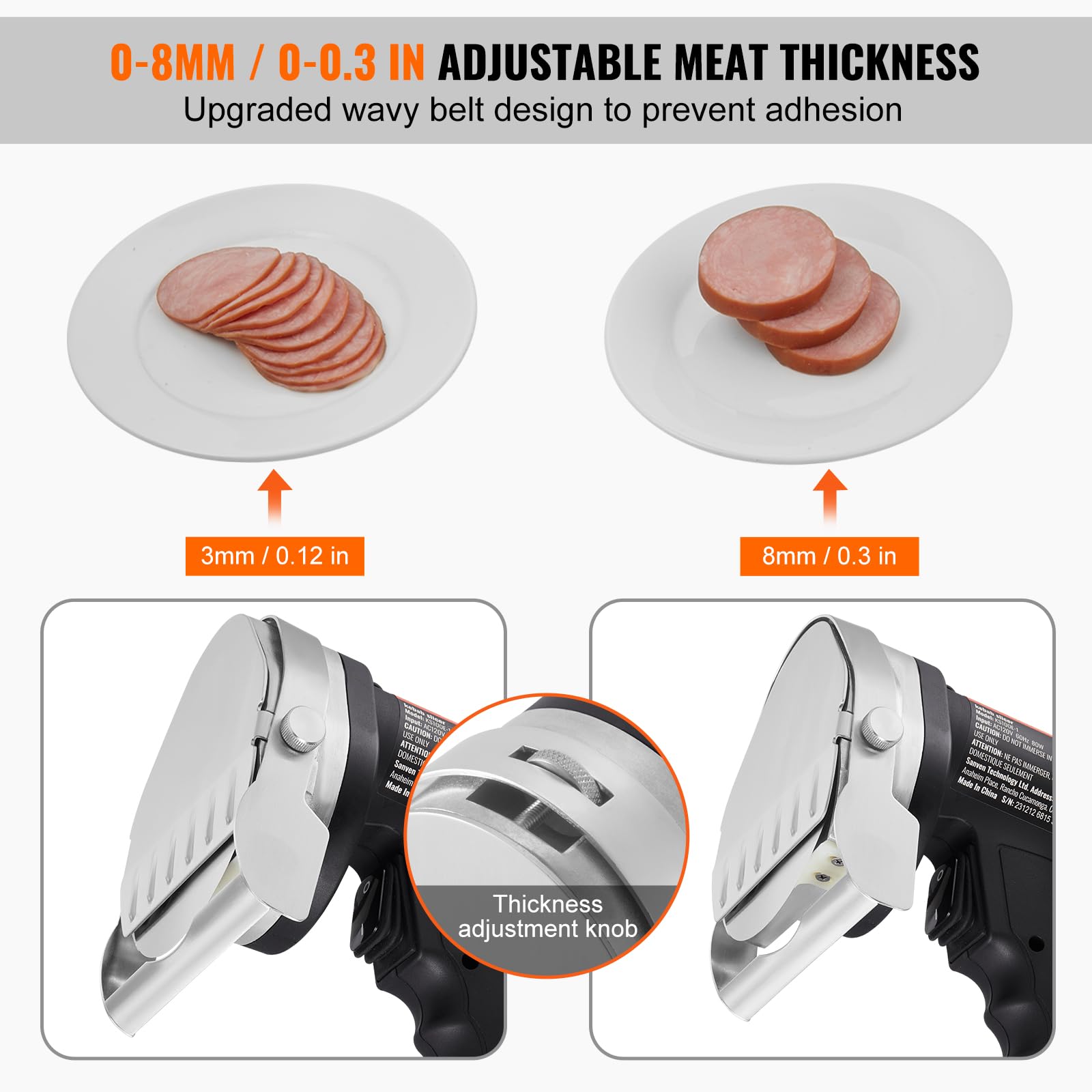 VEVOR Electric Shawarma Knife, 80W Professional Turkish Kebab Knife, Commercial Stainless Steel Gyro Cutter, Doner Kebab Meat Slicer with 2 Blades, Φ4/100mm Blade Diameter, 0-8mm Adjustable Thickness