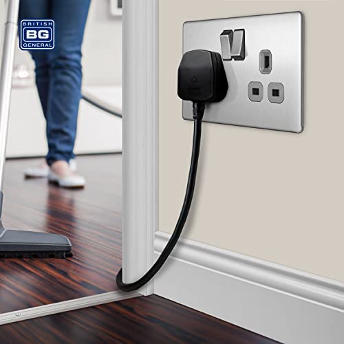 BG Electrical Double Switched Screwless Flat Plate Power Socket, Brushed Steel, 13 Amp