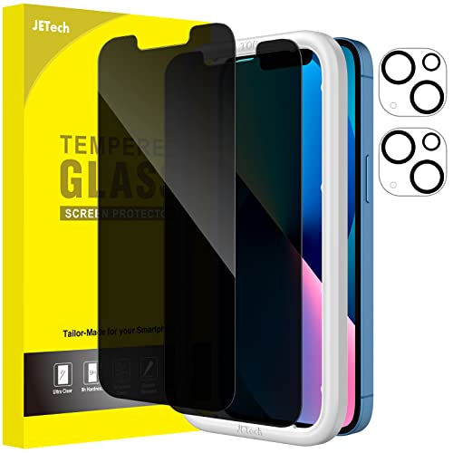 JETech Privacy Screen Protector for iPhone 13 6.1-Inch with Camera Lens Protector (Not for iPhone 13 Pro), Anti-Spy Tempered Glass Film, Easy Installation Tool, 2-Pack Each