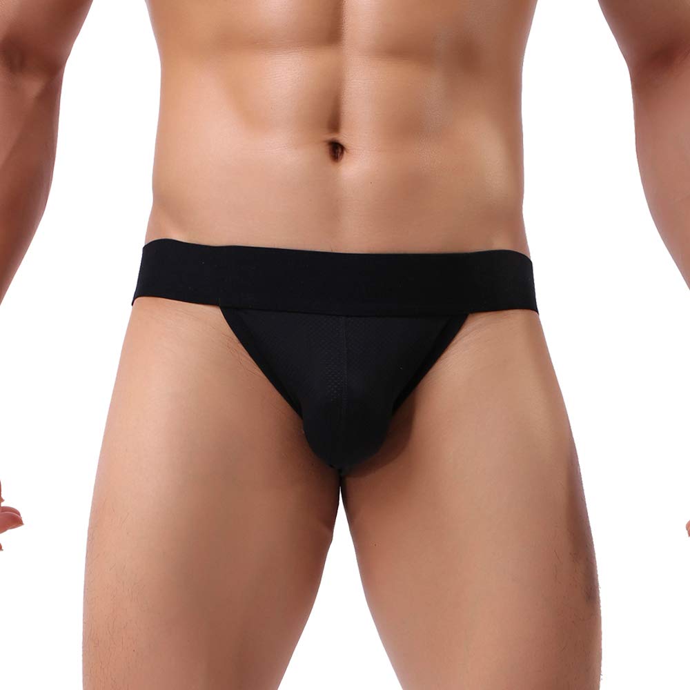 Billtop Men's Jockstrap Mesh Pouch Athletic Supporters Underwear, 4 Pack Black, Large