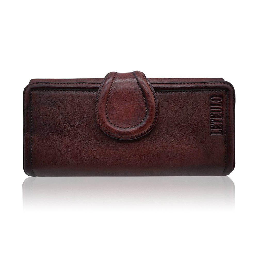 LETEULO Womens Wallet Leather Card Holder Designer Clutch Wallet Purse with Zipper Pocket (Coffee)