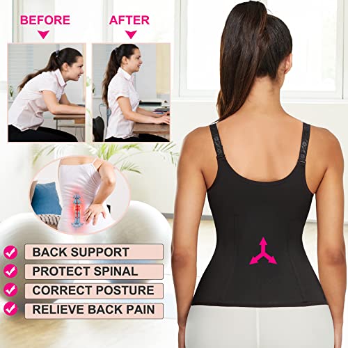 Nebility Women Waist Trainer Corset Zipper Vest Body Shaper Cincher Tank Top with Adjustable Straps (L, Black)