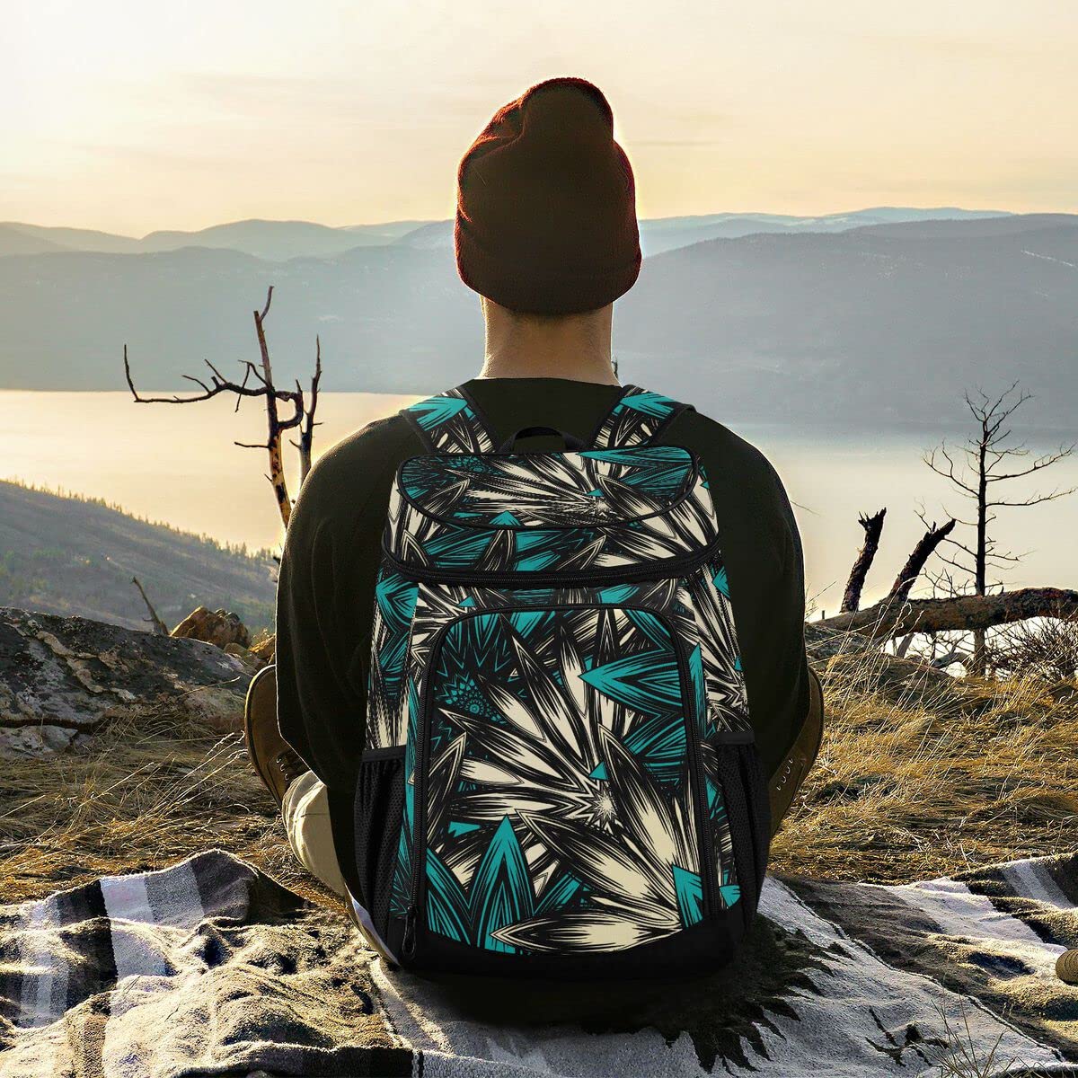 Boho Floral Cooler Backpack Leakproof Backpack Cooler Insulated Lunch Cooler Bag 30 Cans Camping Coolers for Beach Camping Hiking