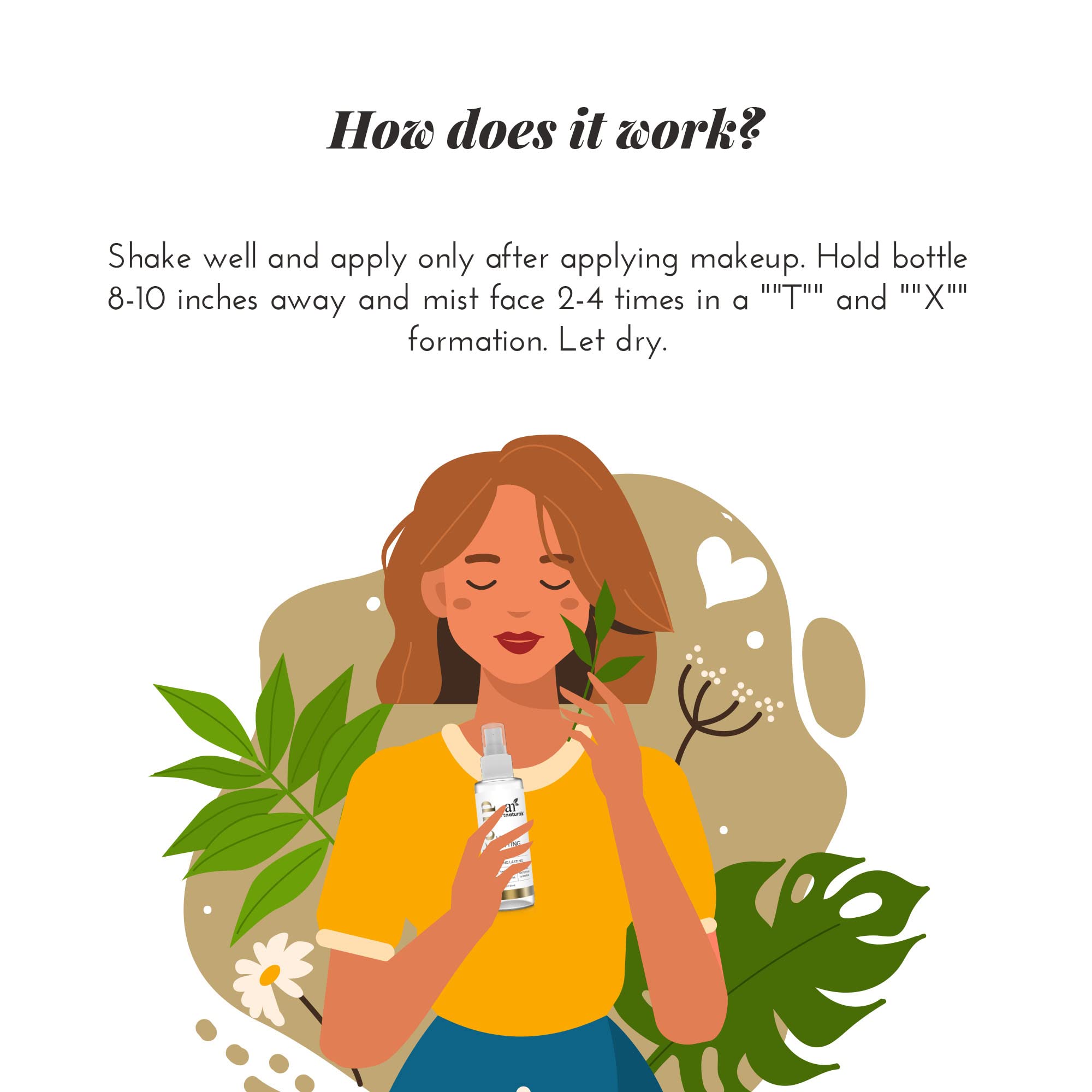 artnaturals Makeup Setting Spray - Long Lasting Face Oil Control - Matte Finish Mist - Organic, Made w/Aloe Vera - Hydrating & Anti Aging for Skin Care Routine (4 Fl Oz / 120ml)