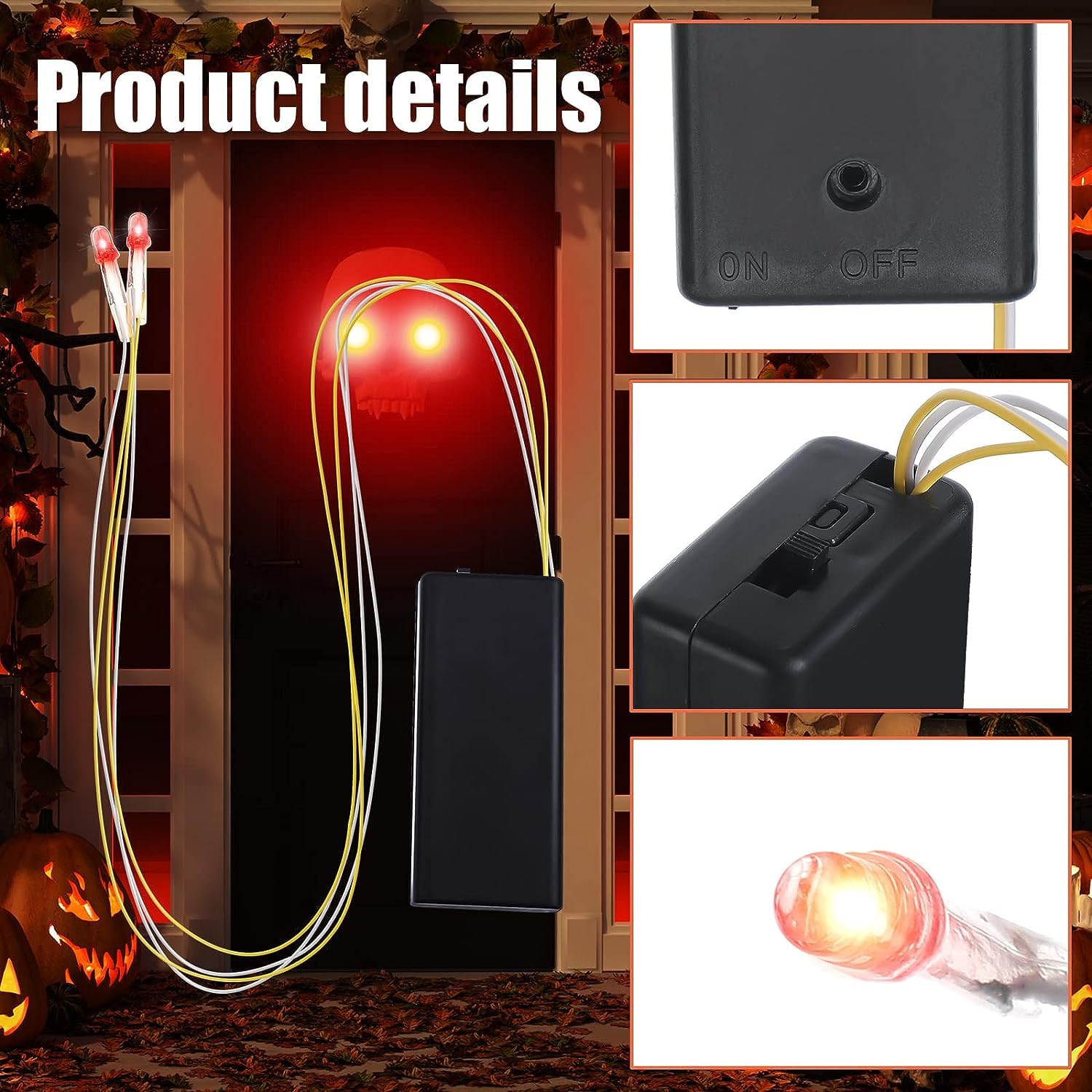 Breyoueze 4 Pcs Halloween LED Red Glowing Laser Eyes for Mask Light Eyes,Paired with Battery Box to Install Batteries, Excluding Batteries (red)