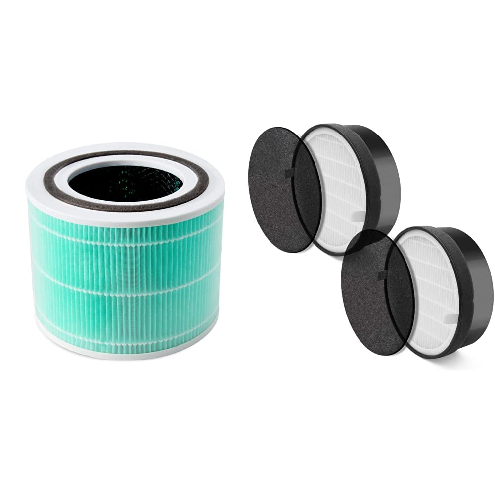 LEVOIT Core 300 Air Purifier Replacement Filter, Core 300-RF (Toxin Absorber) & LV-H132-RF 2 Pack Replacement, 3-in-1 Nylon Pre, True HEPA, High-Efficiency Activated Carbon Filter, Black, 2 Count