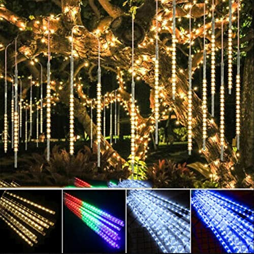 MIS1950s Christmas Lights Meteor Shower Lights 11.8'' 6pc Spiral Tubes 144 LEDs Waterproof Icicle Snowfall String Lights for Wedding Christmas Xmas Halloween Garden Tree Home Decor (Yellow)