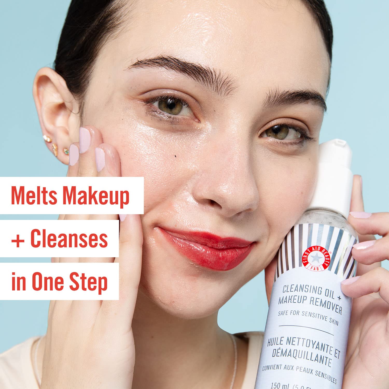 First Aid Beauty 2-in-1 Face Cleansing Oil + Makeup Remover – Leaves Skin Clean & Makeup Free – Daily Face Wash for Dry, Oily, Normal & Combination Skin – 5.0 oz