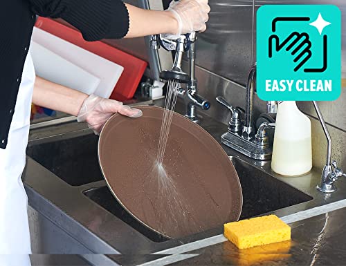 CURTA 2-Pack Restaurant Grade Non-Slip Tray, NSF, 16 Inch, Plastic Rubber Lined Anti-Skid Round Serving Tray, Brown